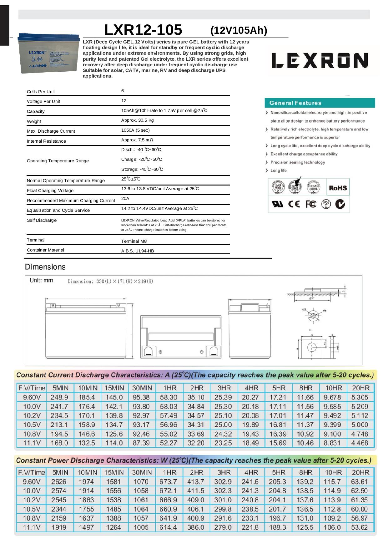 Lexron 12V 105AH Jel Akü | Aldemir Solar Market Ürünleri