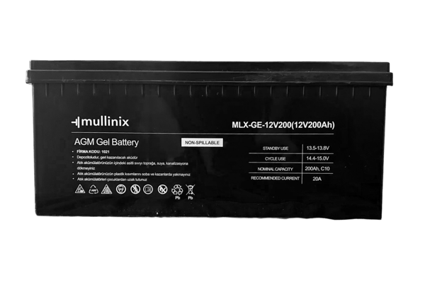 Mullinix 12V 200Ah Derin Döngülü AGM Jel Akü | Aldemir Solar Market ...